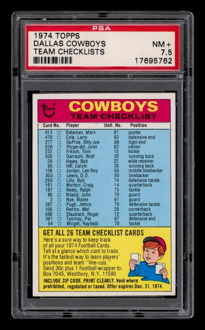 1974 Topps Team Checklists Set-Break Dallas Cowboys PSA 7.5 NM+ | eBay
