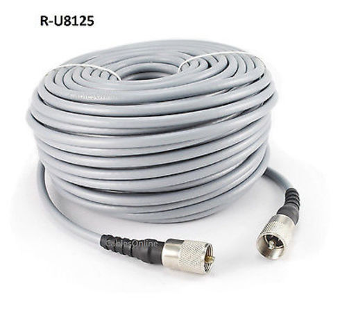 125ft RG-8/U-Mini (RG8X) Coax UHF PL-259 Male/Male Grey Antenna Cable ...