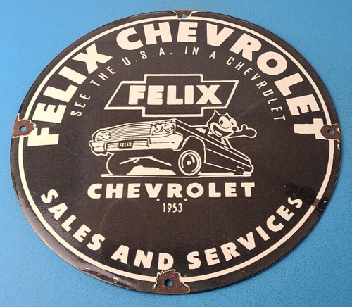 Vintage Chevrolet Porcelain Sign - Felix The Cat Service Gas Pump Chevy ...