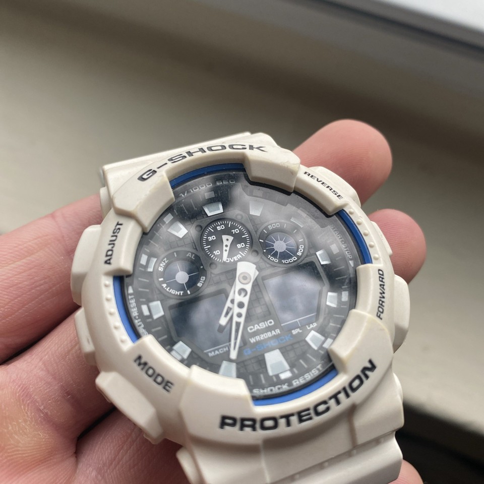 Casio G-Shock GA-100B Watch White/Blue - Needs Battery | eBay