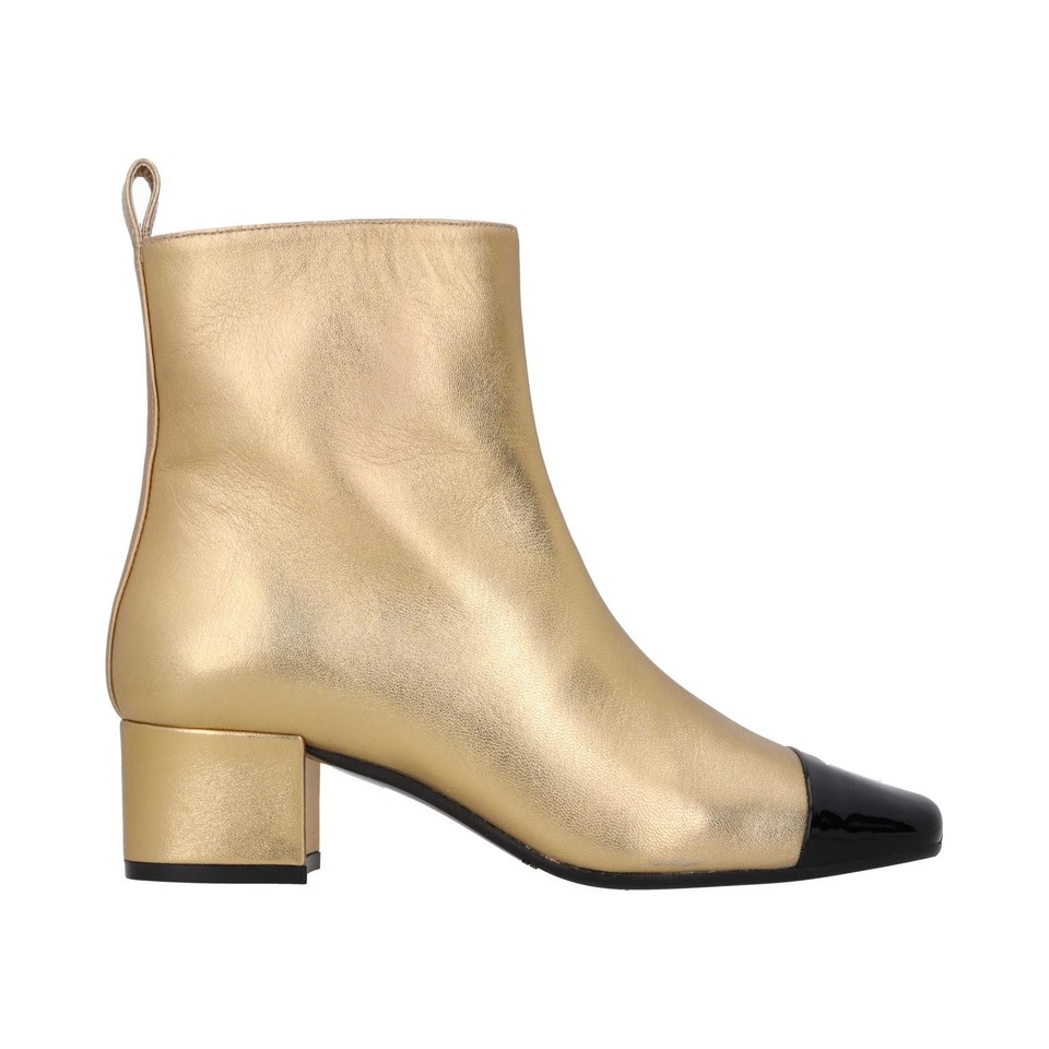 CAREL Estime Exclusive Gold Leather Patent Ankle Bootie Comfort Block ...
