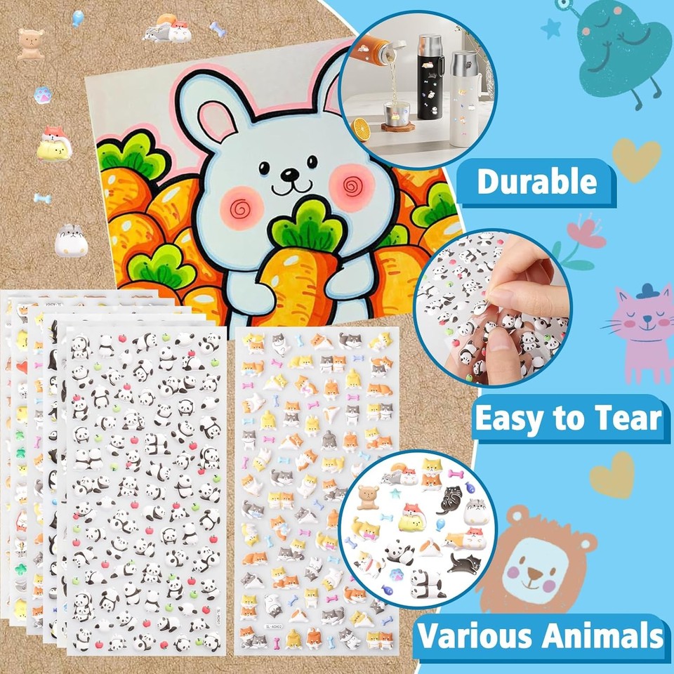 3D Puffy Animal Stickers - Kawaii Cute Mini Raised Puff Stickers ...