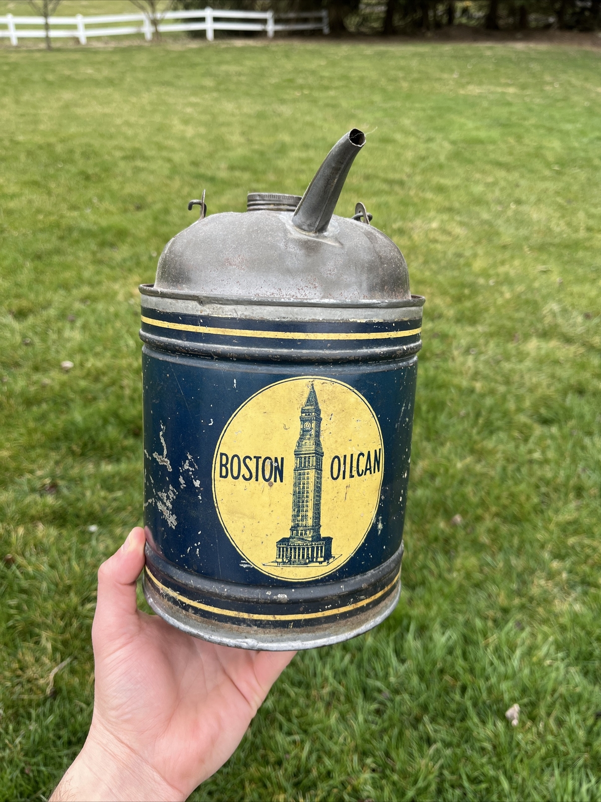 Vintage Antique Oil Can Boston Tin Advertising Gas Petrolium Sign Very ...