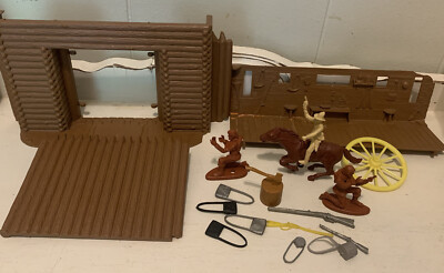 Lot Vintage plastic Miniature frontier army Fort soldiers toys cowboys ...