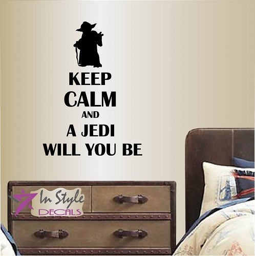 Wall Vinyl Decal Yoda Keep Calm and Jedi Will You Be Phrase Quote Boys ...