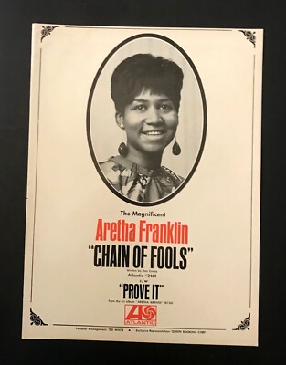 Aretha Franklin Chain Of Fools Atlantic Records 1967 Small Poster Type ...