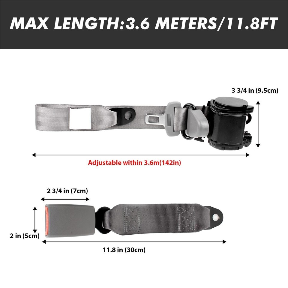 Set of (2) Safety 3 Point Retractable Car Seat Lap Belt Adjustable Kit ...