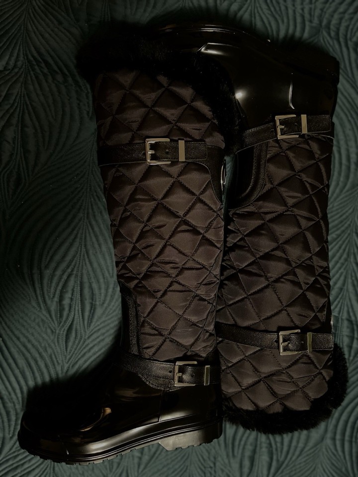 Michael Kors Fulton Quilted Rain/Snow Shearling Lined BLACK Boots Women ...