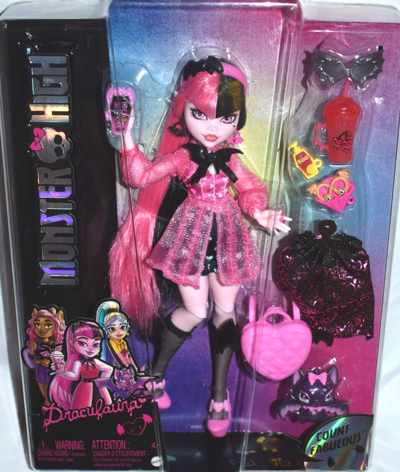 NEW & NRFB! 2022 MONSTER HIGH, DRACULAURA DOLL w/ COUNT FABULOUS PET # ...