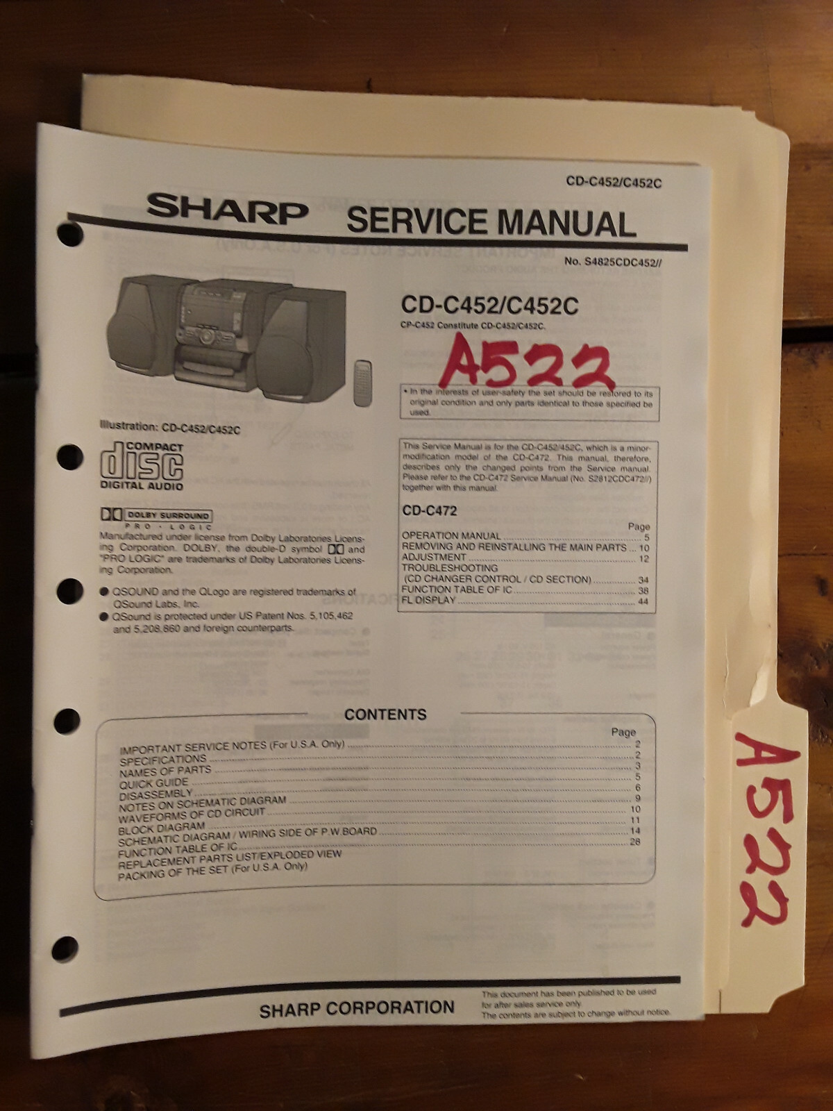 Sharp cd-c452 c Service Manual Original Repair Book stereo cd player ...