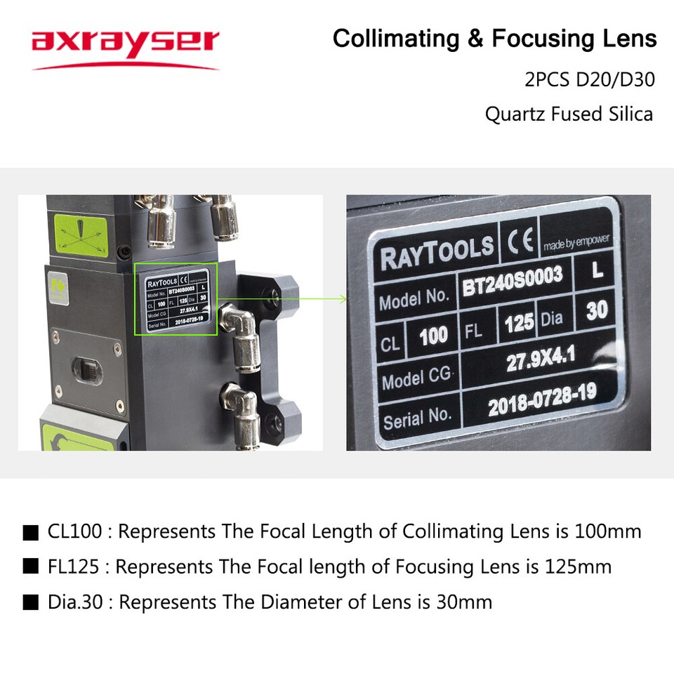 2PCS Collimator Focusing Lens Dia.28 30 37 for Raytools Bodor WSX ...