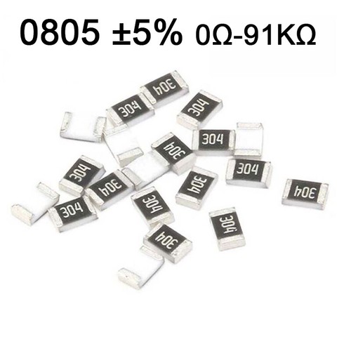 200Pcs 0805 SMD/SMT Resistors/Resistance 0Ω-91KΩ ±5% Values Selectable ...