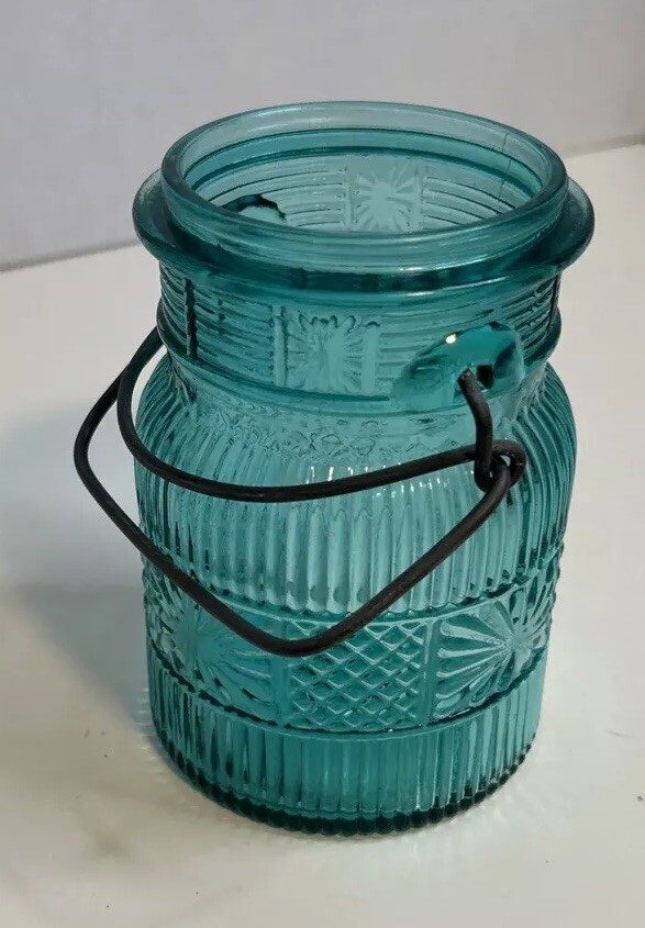 Blue Glass - Avon Mason Jar with Metal Closure Loops - No Lid - Vintage ...