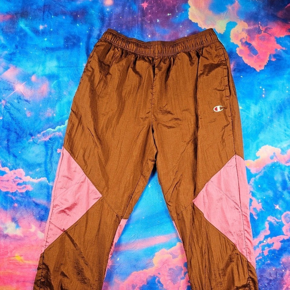 Vintage Champion Track Pants Brown Pink Color Block Elastic Waist ...