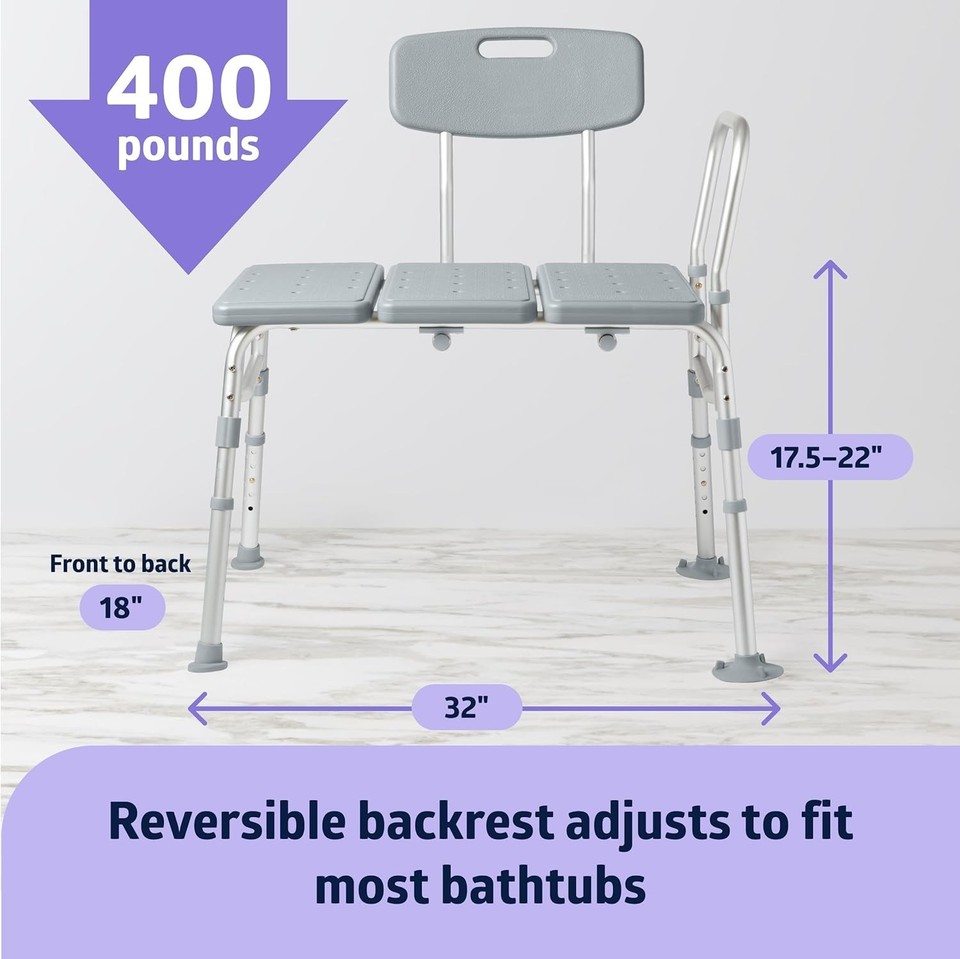Adjustable Transfer Bench for Bathtub & Shower, Slip-Resistant, 400 lb ...