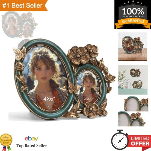 Vintage Oval Picture Frame 4x6 and 2.5x3.5, Retro Double Photo Frame ...