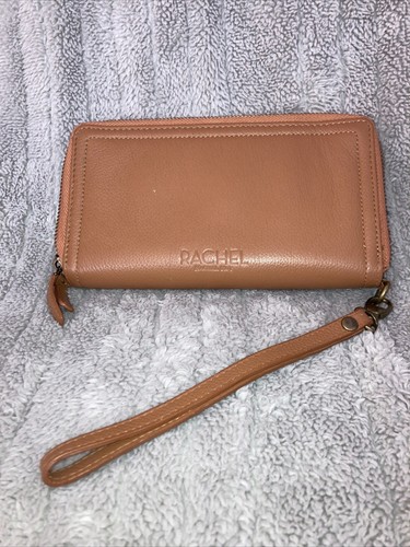 Rachel Roy RFID Genuine Tan Leather Wristlet Wallet Double Zip Around ...