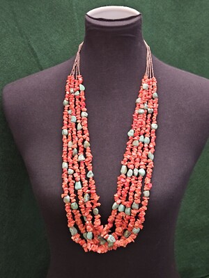Multi Strand Turquoise Nugget / Shell / Red Coral Bead Native American ...
