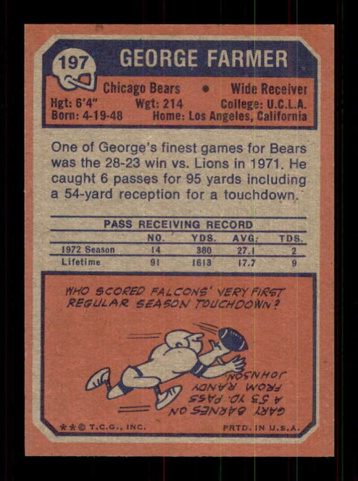 1973 Topps #197 George Farmer EXMT/NM Bears 239522 | eBay