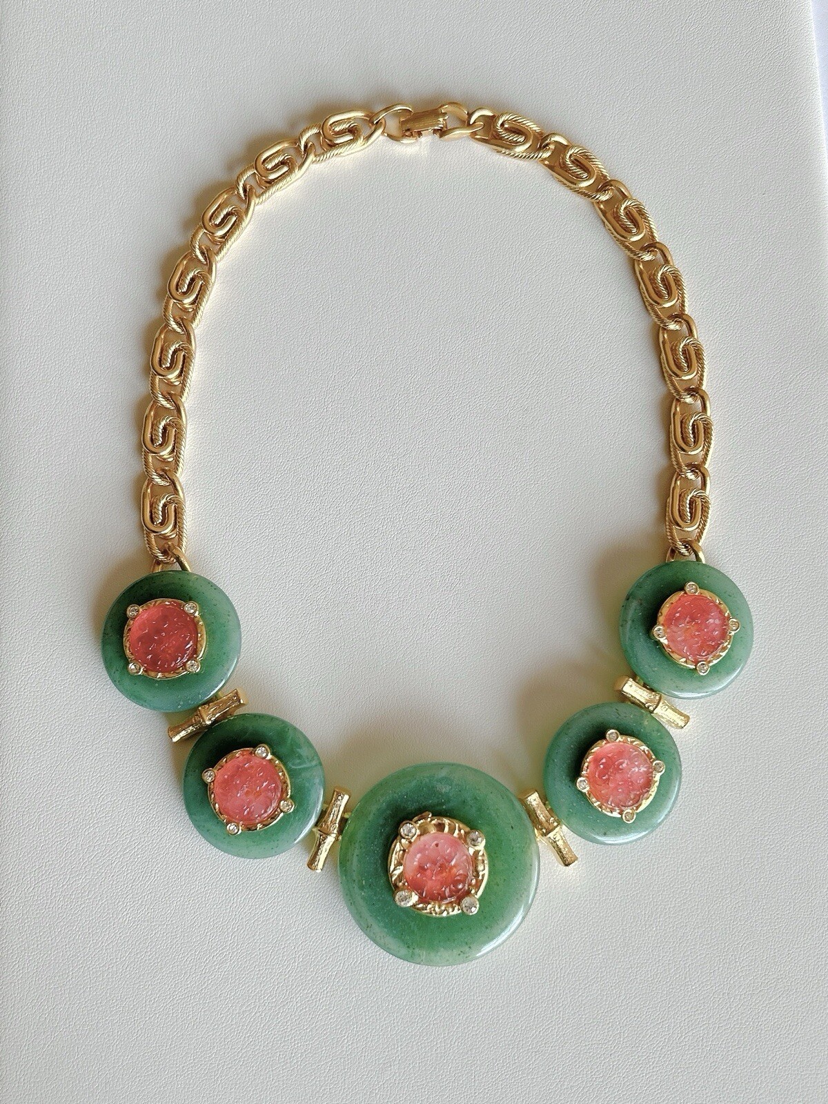 Signed Craft Faux Glass Jade Asian Style Statement Ne… - Gem