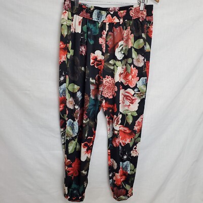 Boston Proper Pants Floral Print Size S Black Red Pink Rose Jogger ...