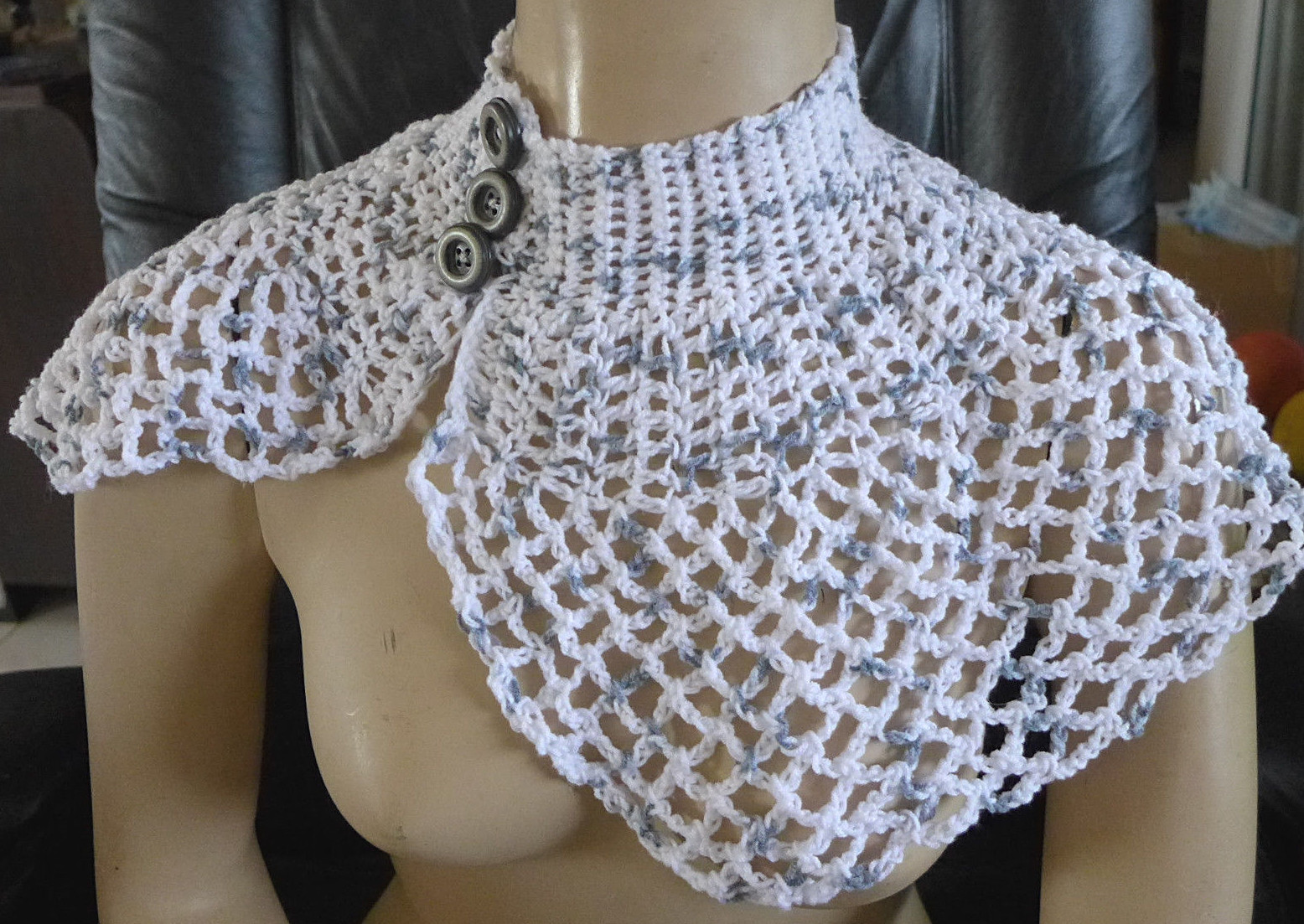Handmade Crocheted Neck Warmer Scarf White Gray Soft Thread Capelet ...