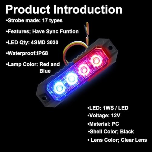 Red&Blue Led Strobe Lights for Trucks, 4-LED Sync Feature Ultra Slim ...