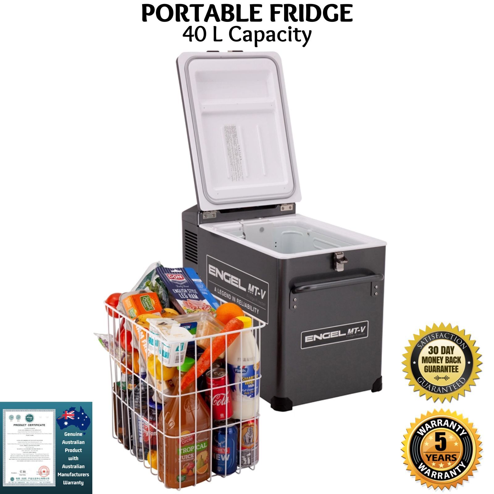 New Engel 40L Portable Camp Fridge Freezer Metalic Grey With Lockable ...