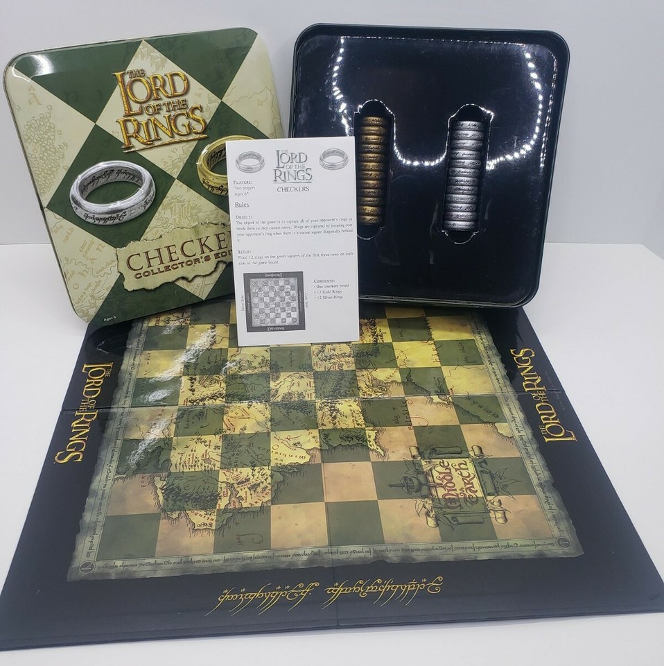 Lord Of The Rings Checkers Set Game Tin Red Black Gold Movie Round ...