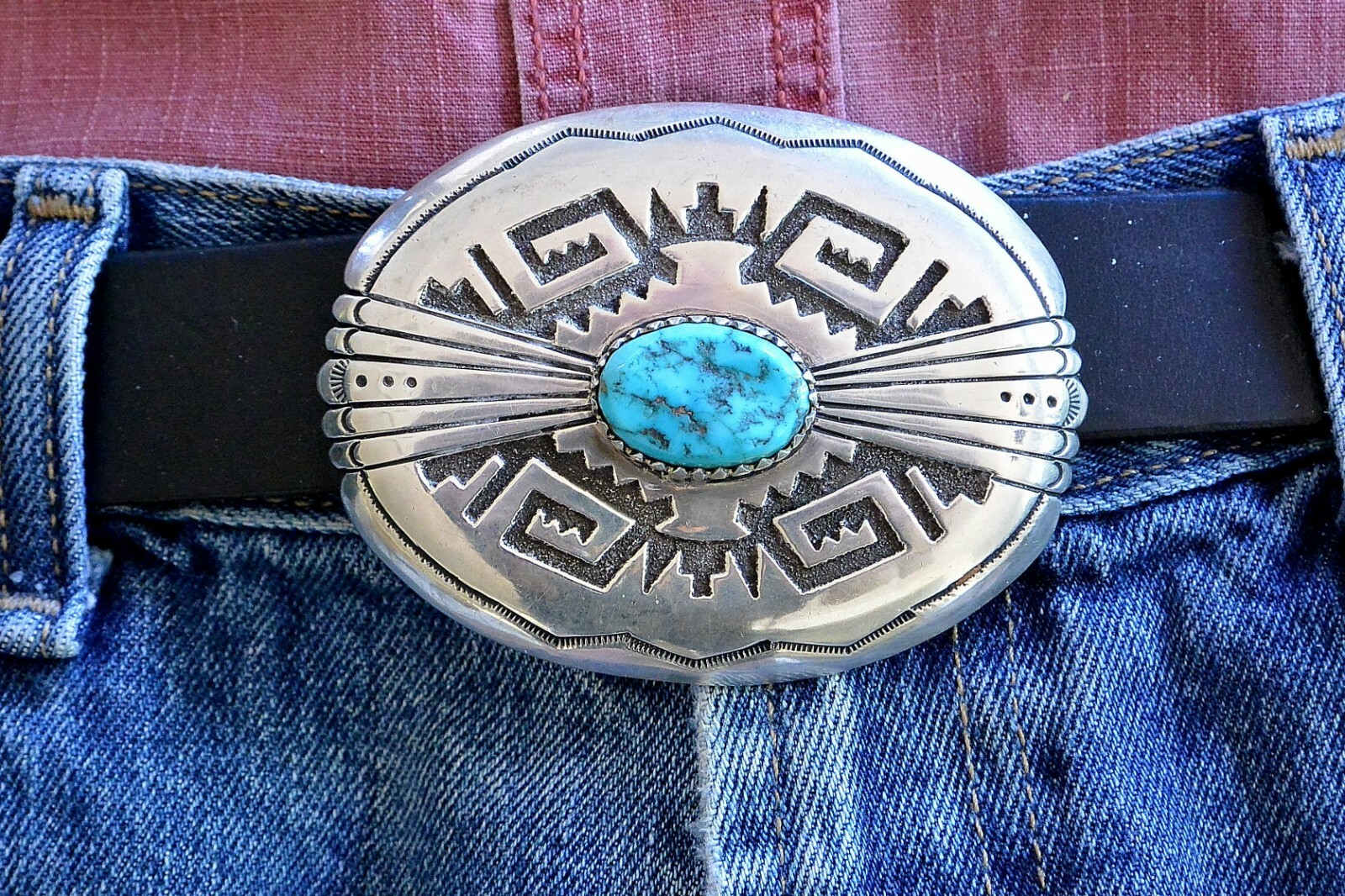 XL TOMMY SINGER BELT BUCKLE Sterling Silver KINGMAN MineTurquoise ...