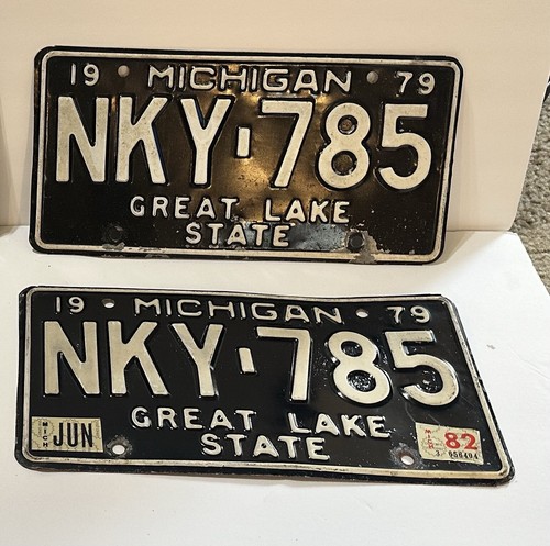 1979- Black Michigan License Plates- Front & Back- NKY-785- VINTAGE! | eBay