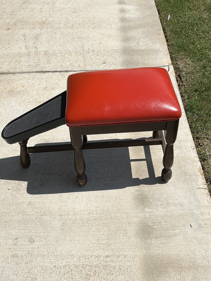 Vtg Mid-Century Shoe Store Fitting Stool Wood Vinyl Rare Red MCM Shelby ...
