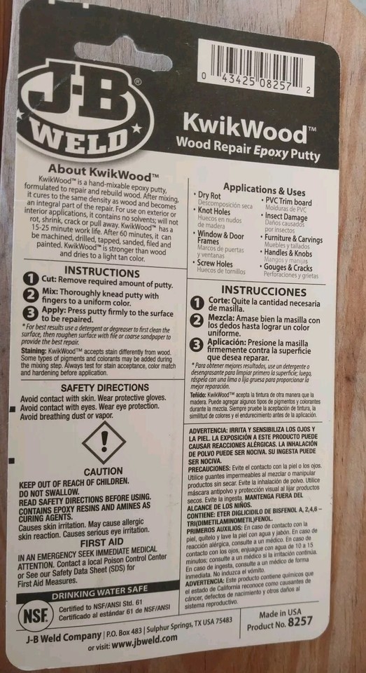 JB Weld KwikWood Repair Epoxy Putty 1oz Free Shipping | eBay