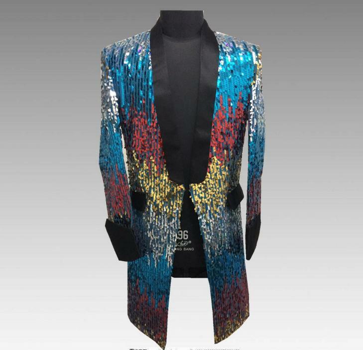 Mens Sequin Colorful Bling Suit Tuxedo Blazer Bar Show Coat Jacket ...