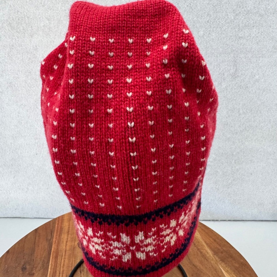 VTG CB Red 100% Wool Knit Hat Snowflake Heart Nordic Winter Toque ...