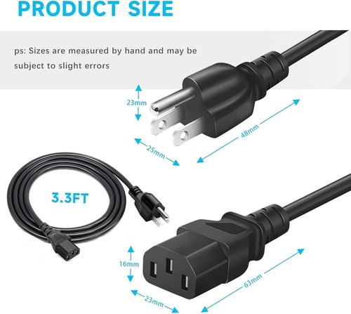 5 FT 10 Amps 250 Volts 3 Prong AC Power Cord Cable for TV, Computer ...