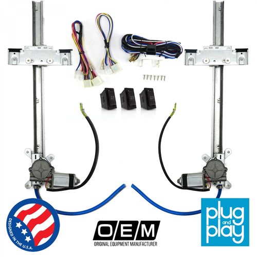 Two 2 Door Street Hot Rat Rod Flat Glass Power Window Kit w Switches ...