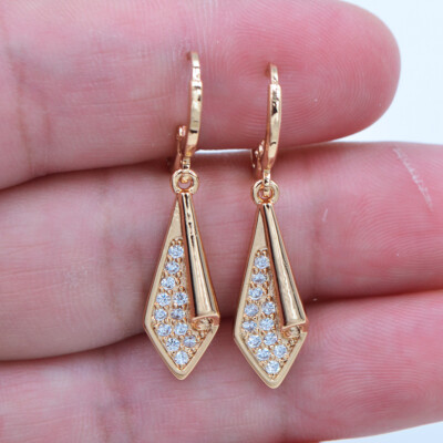 18K Yellow Gold Filled Women Fashion Clear Topaz Lozenge Dangle ...