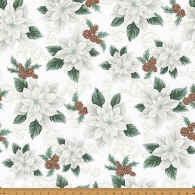 Christmas Splendor By Hoffman Fabrics - Ivory/Gold Poinsettia #W7776 ...