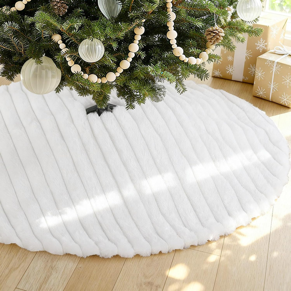 Christmas Tree Skirt 36 Inch White Plush Faux Fur Tree Skirt with ...