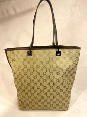 Authentic GUCCI Shoulder Hand Tote Bag Sherry GG Canvas Leather Rank A ...