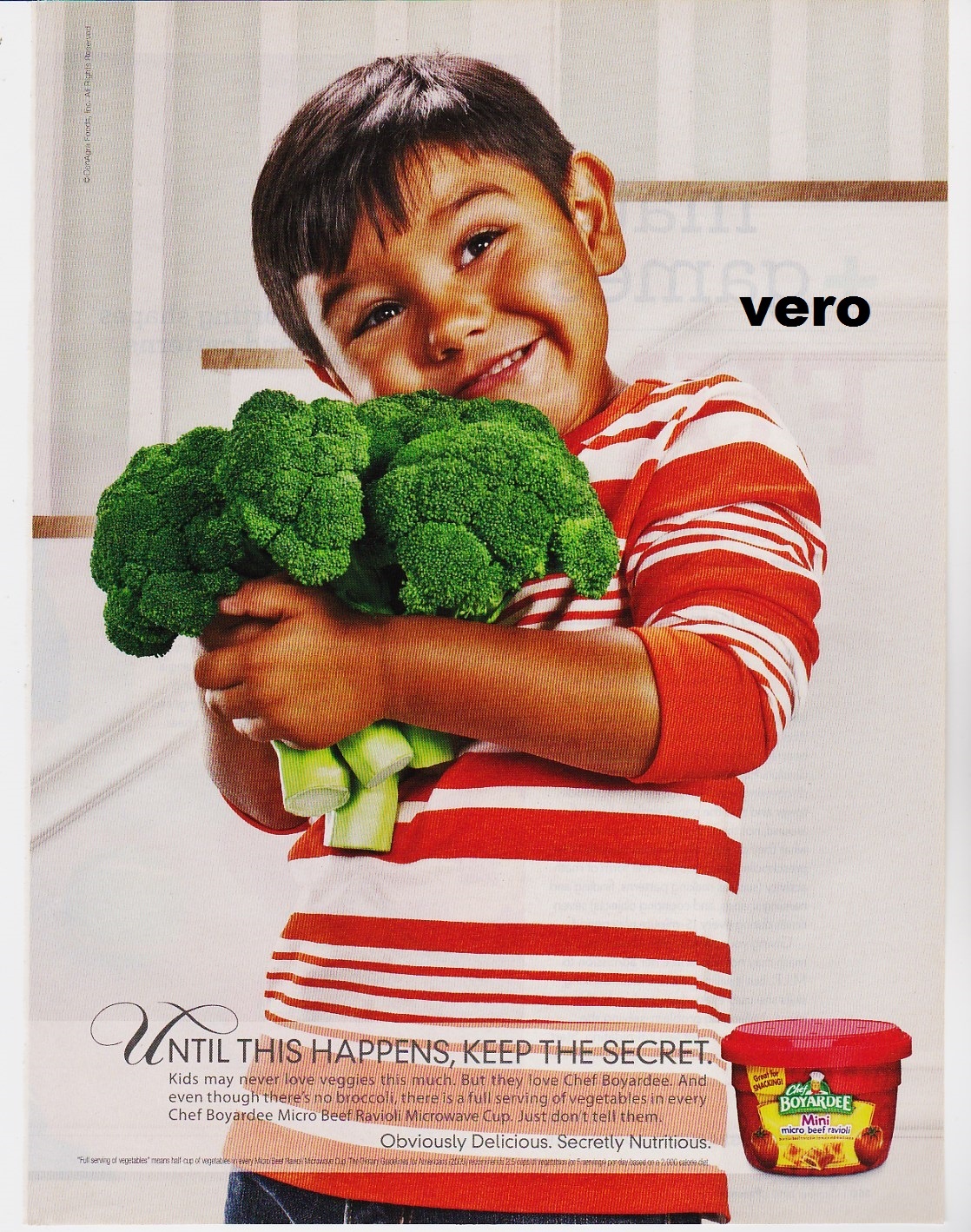 CHEF BOYARDEE 2010 mag ad print clipping cute boy hugging broccoli ...
