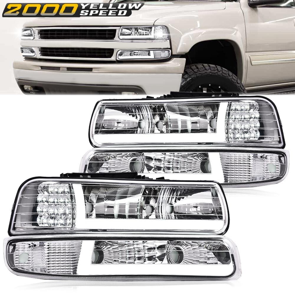 Fit For 99-02 Chevy Silverado 1500 2500 Chrome LED DRL Headlights ...