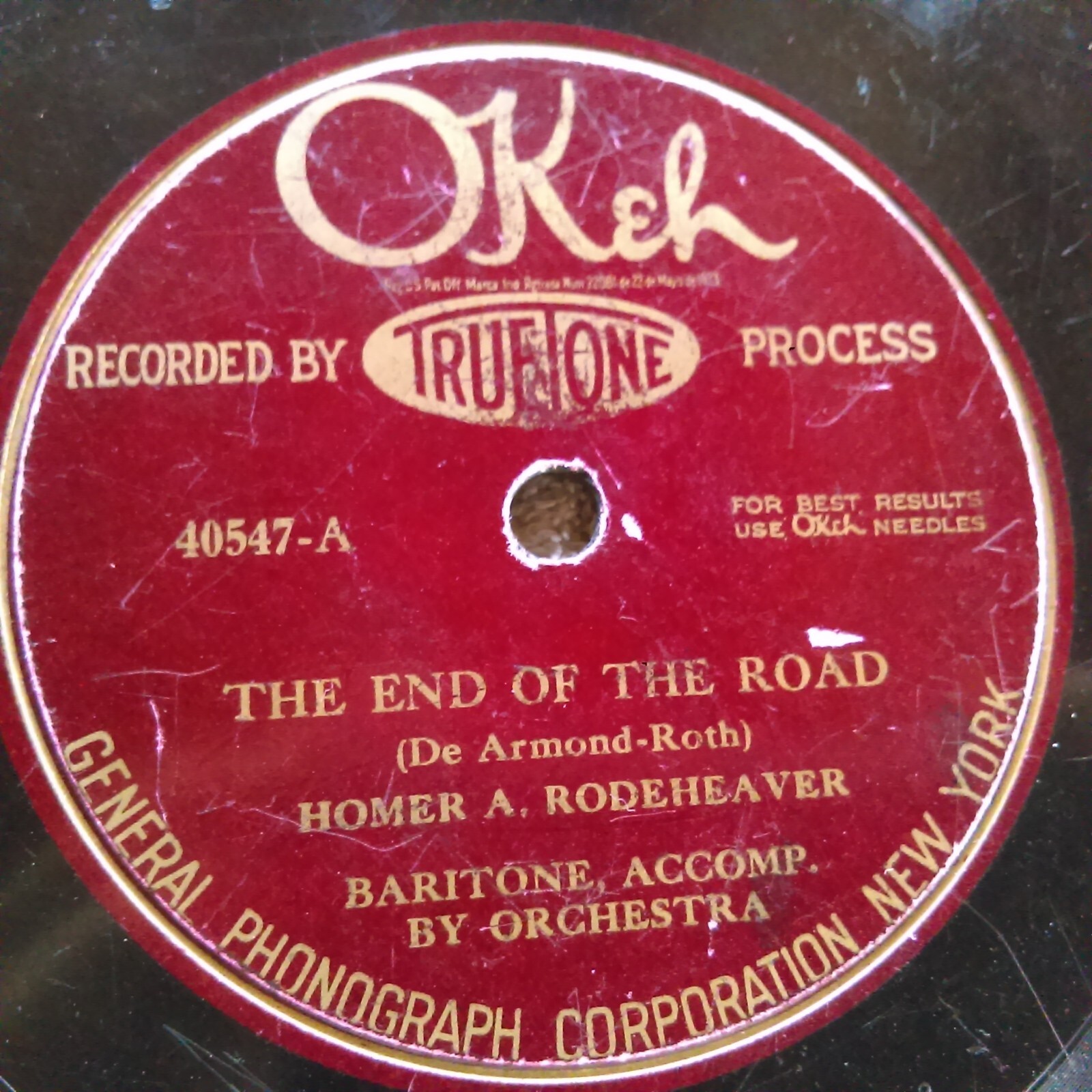 78 rpm Okeh 40547, Homer Rodeheaver, End of the Road, sacred singing V ...