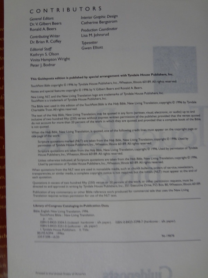 NLT-TOUCHPOINT BIBLE QUICK REFERENCE BIBLE-RED LETTER 1996 HARDCOVER-AWESOME | eBay