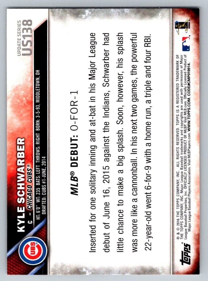 2016 Topps Update Kyle Schwarber US138 | eBay