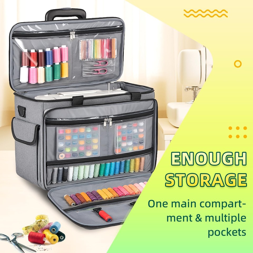 Rolling Sewing Machine Carrying Case, Portable Sewing Machine Bag With ...