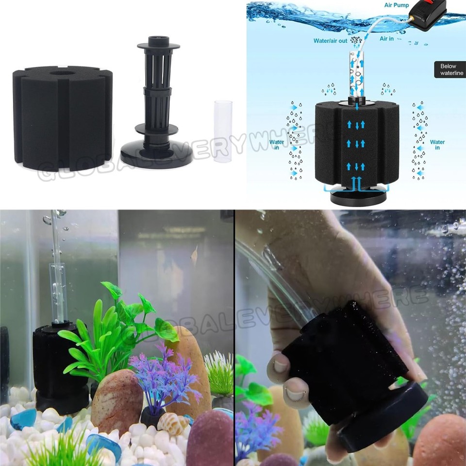4X Aquarium Fish Tank Filter Biochemical Sponge Foam Oxygen Air Pump ...