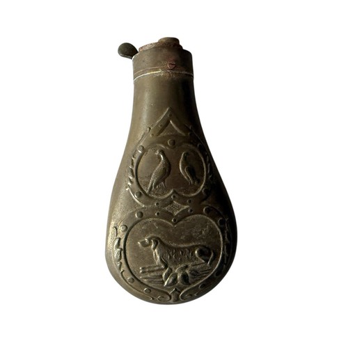 Antique Brass Black Powder Flask with Dog and Bird Designs | eBay