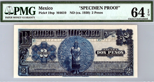 Mexico 2 Pesos 1930 " SPECIMEN PROOF " PMG 64 EPQ CHOICE UNC Pick ...